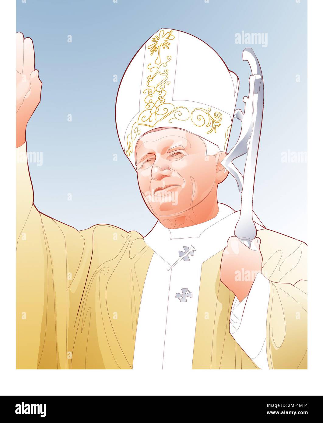 Digital illustration of Pope John Paul II. Smiling image dressed in ...