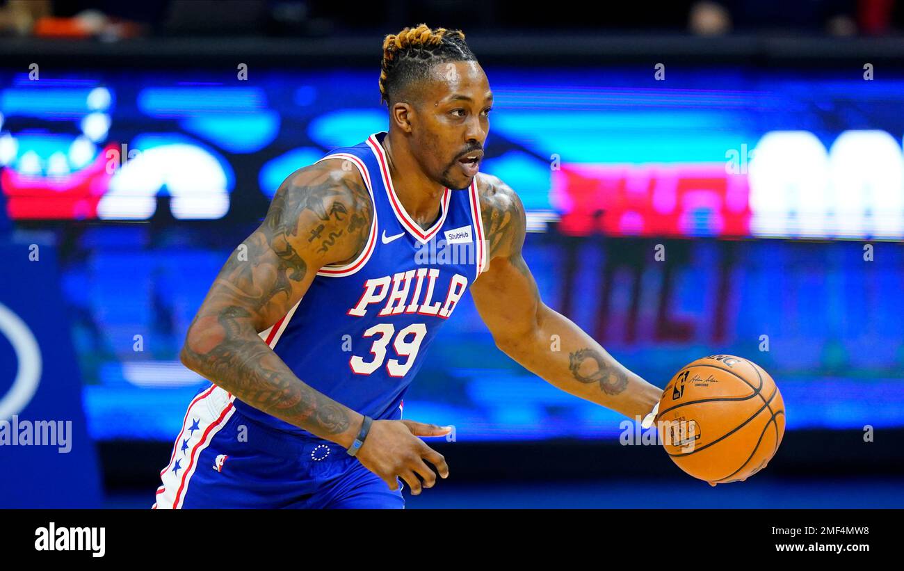 Philadelphia 76ers' Dwight Howard plays during an NBA basketball game ...