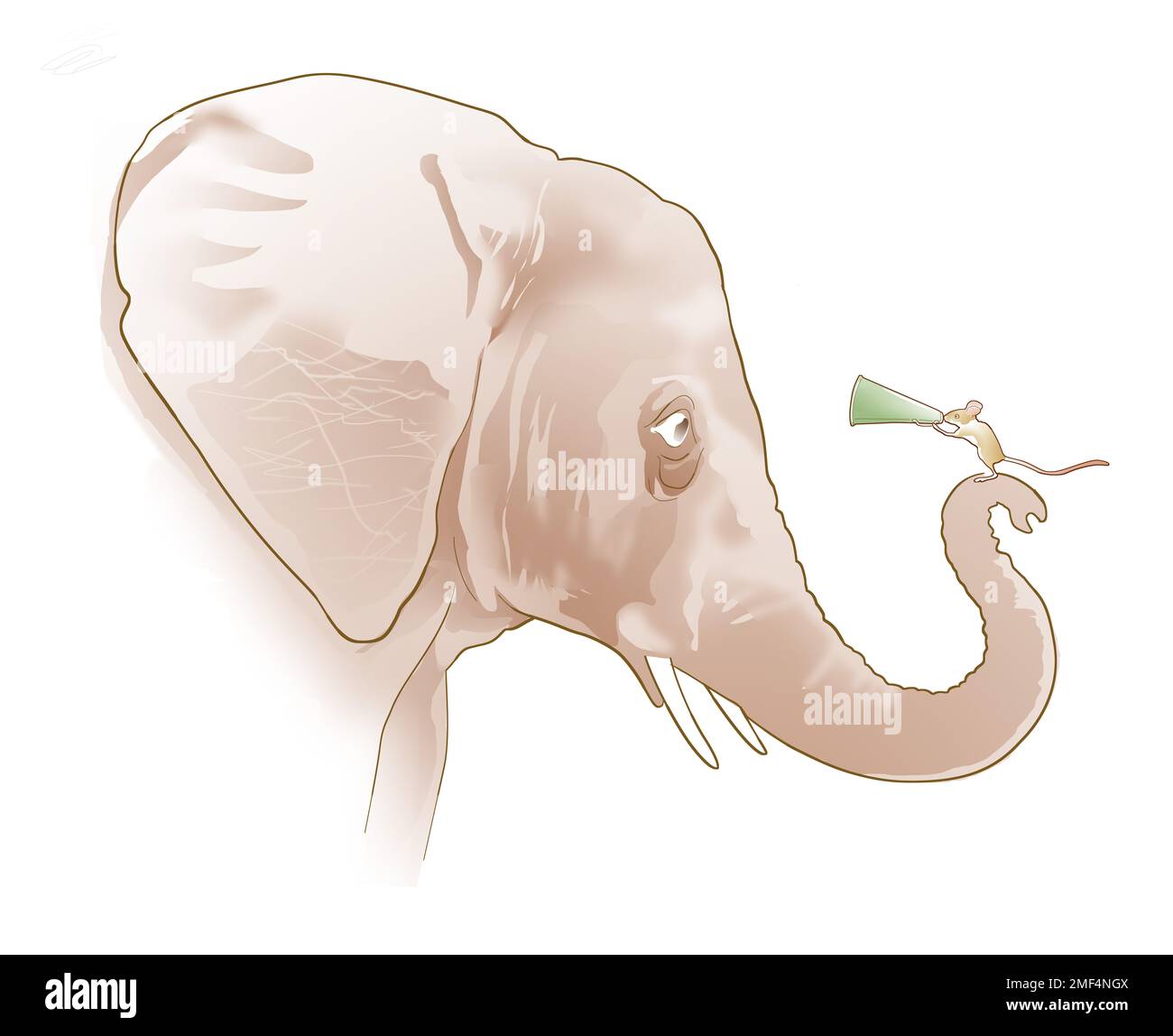 Digital cartoon illustration of an elephant. And a mouse speaking to ...