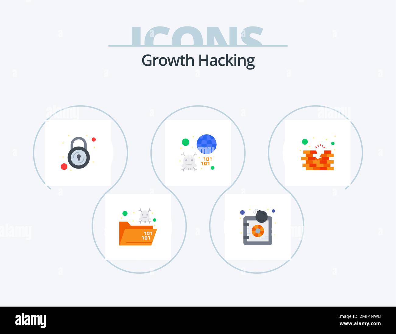 Hacking Flat Icon Pack 5 Icon Design. brick. infection. closed. globe. bug Stock Vector Image ...