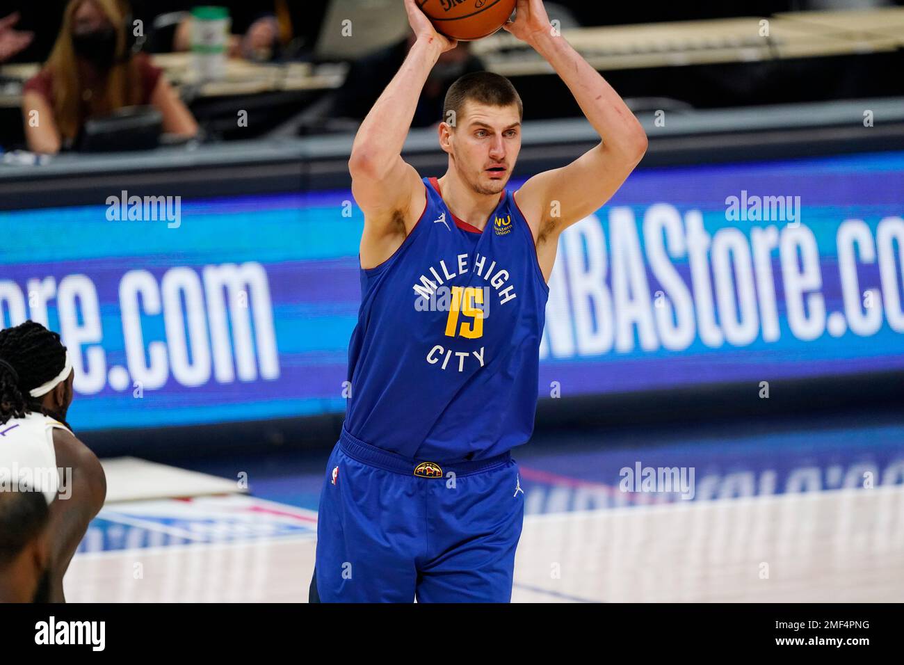 Denver Nuggets center Nikola Jokic (15) in the first half of an NBA ...
