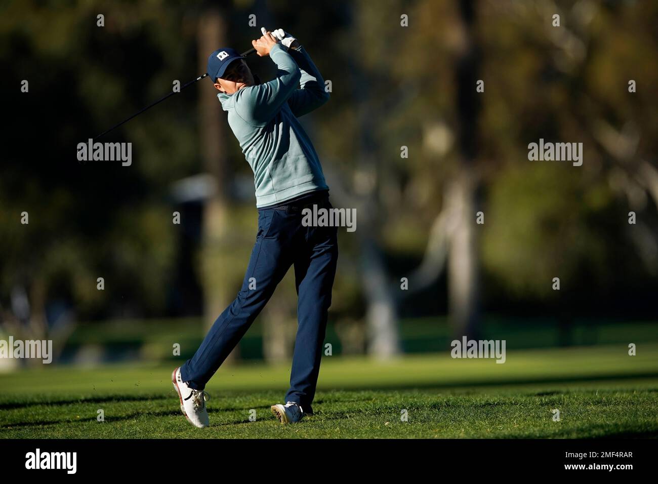 Jordan Spieth hits his second shot on the 11th hole during the second ...