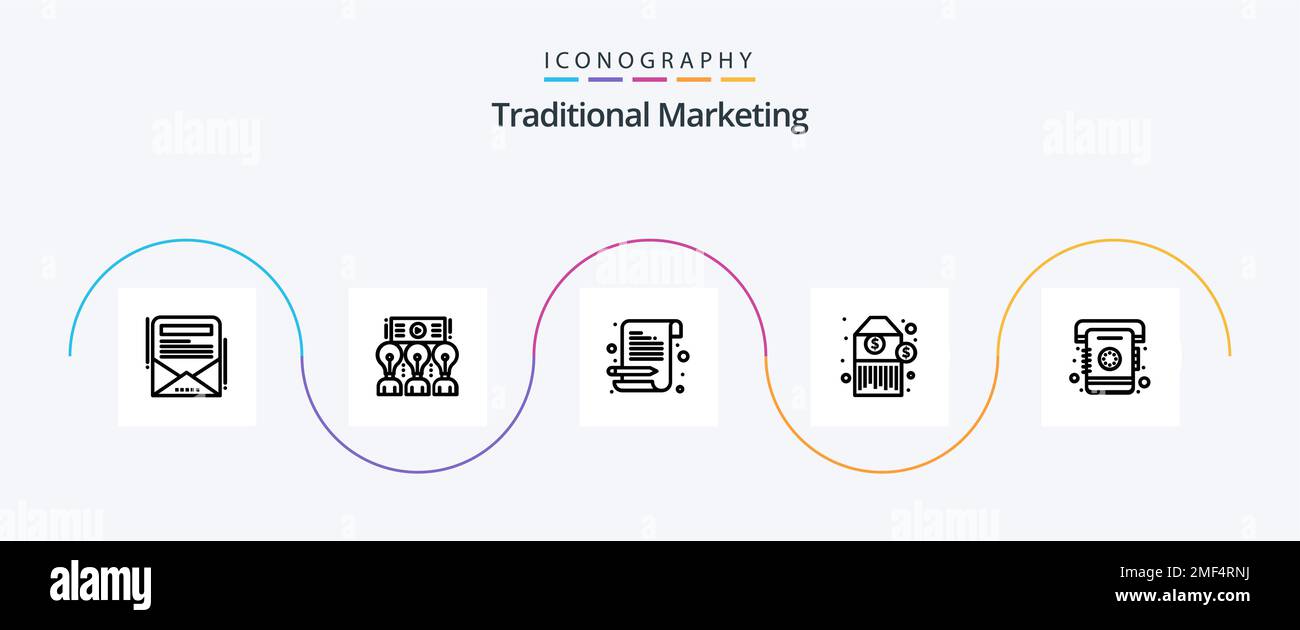 Traditional Marketing Line 5 Icon Pack Including contact. phone. letter ...