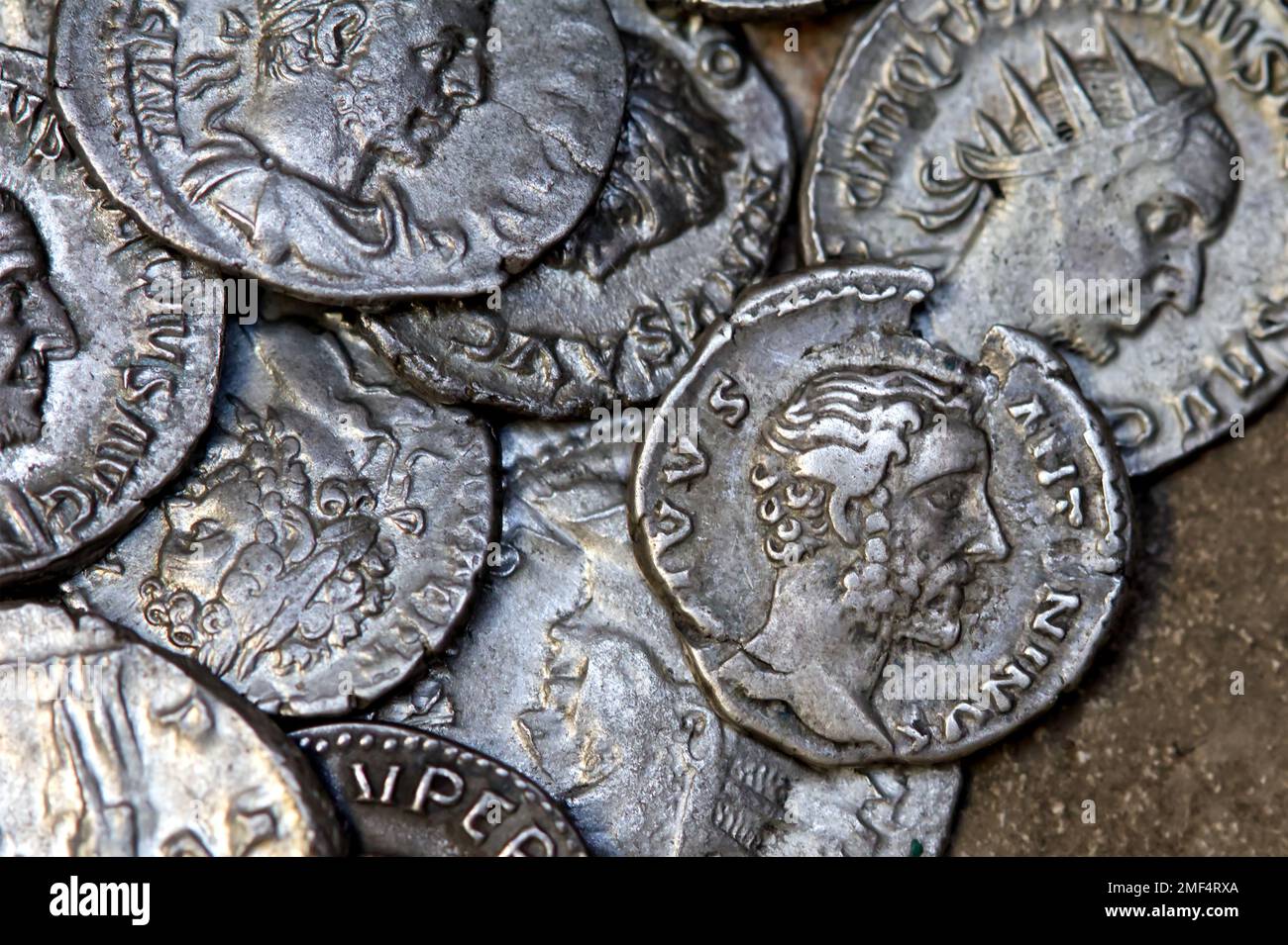 Roman silver denarii coins showing portraits of various emperors Stock ...