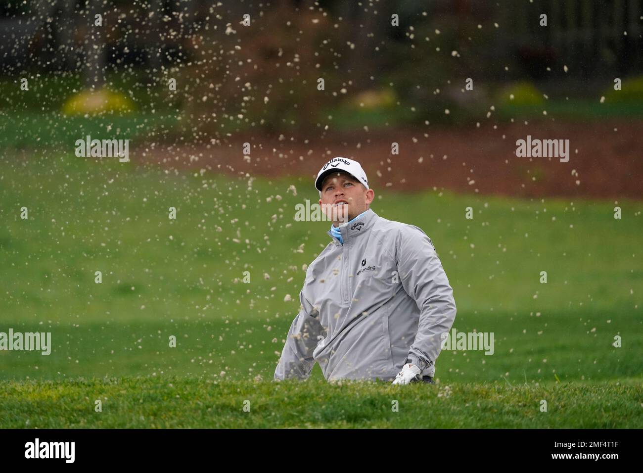 Tom Lewis, of England, on the Pebble Beach Golf Links during the third ...