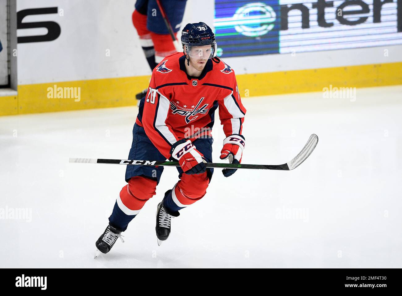Washington Capitals center Lars Eller (20) warms up before an NHL ...