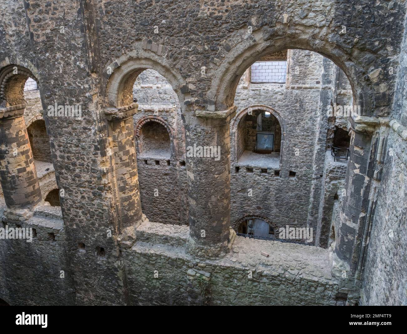 General view inside the impressive ruin of Rochester Castle, Rochester ...