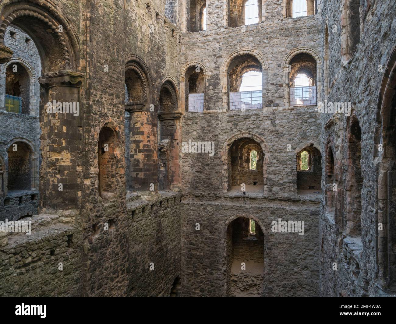 General view of the Great Hall inside the impressive ruin of Rochester ...