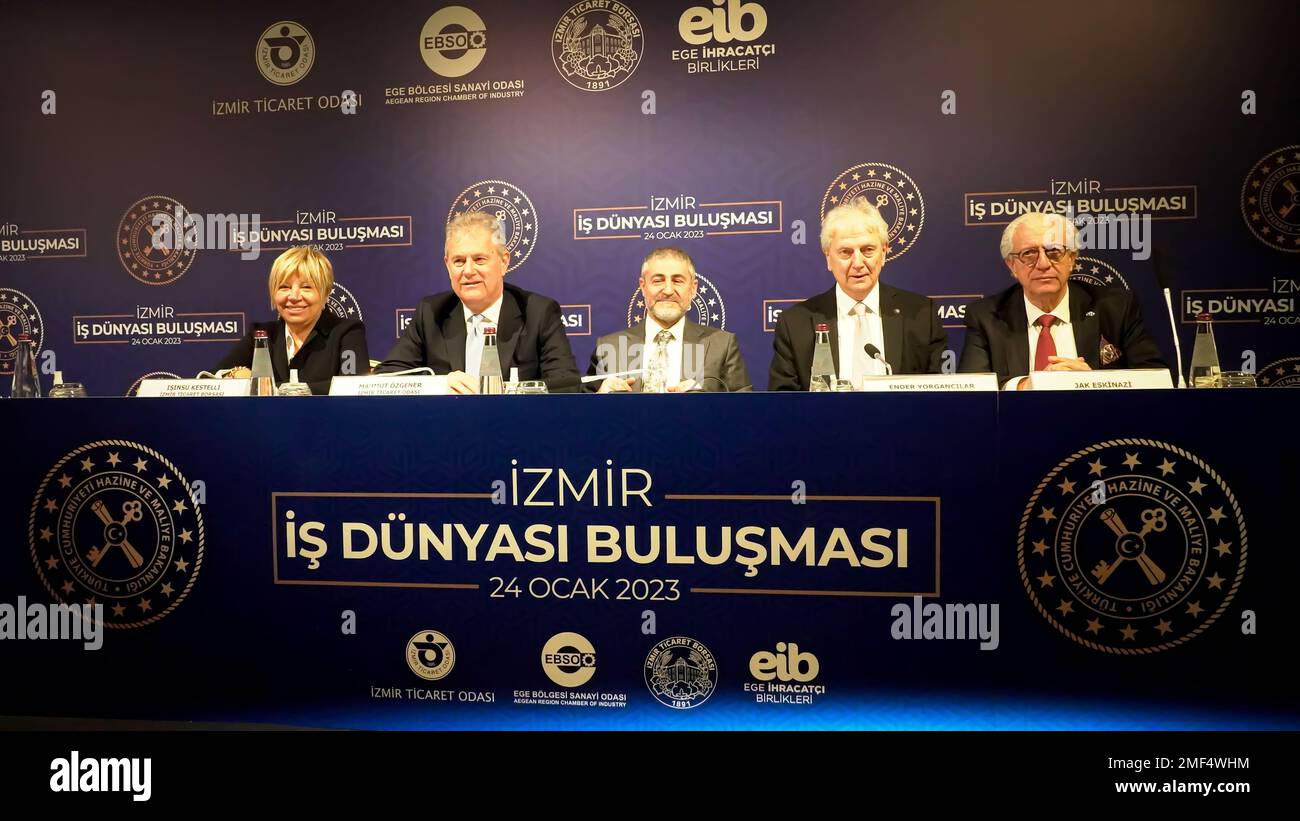 Izmir, Turkey. 24th Jan, 2023. Treasury and Finance Minister of Turkey ...