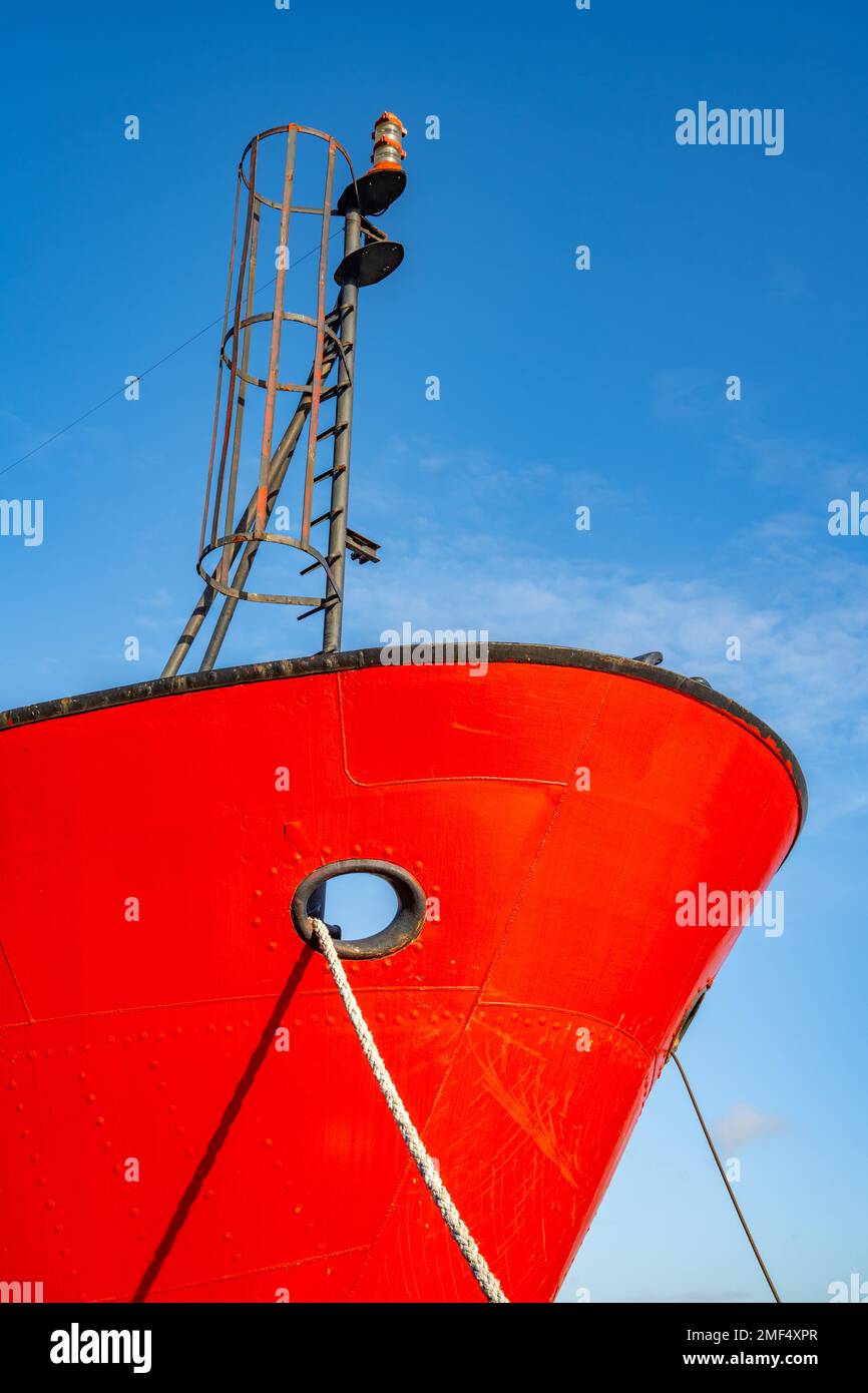 The bow of Lightship LV21 moored at Elizabeth Gardens Gravesend Kent ...