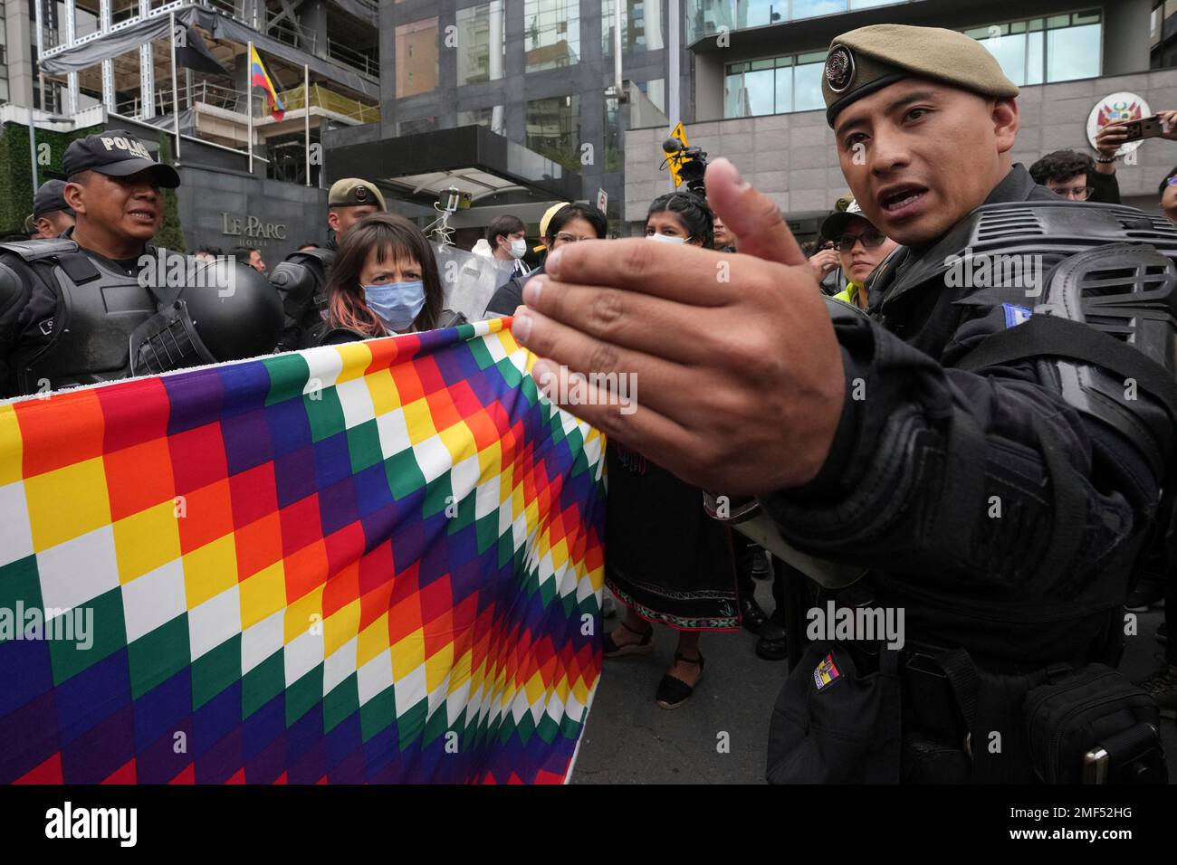 Police guard the area during a demonstration to ask for a stop to the ...