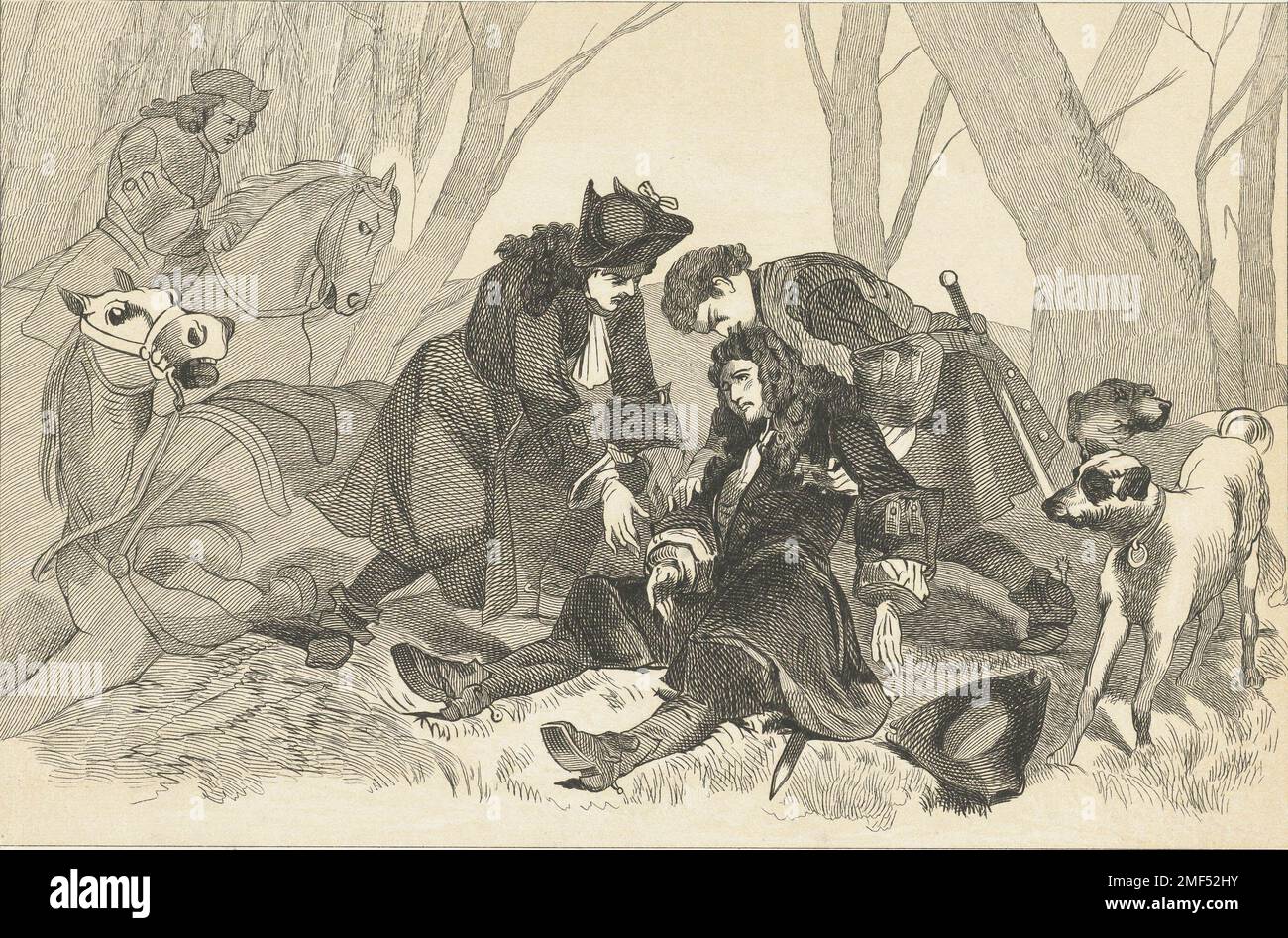 Nineteenth-century depiction of William's deadly fall from his horse ...