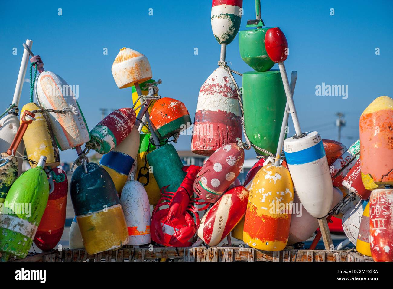 Colorful fishing and lobster buoys at MacMillan Pier in Provincetown ...
