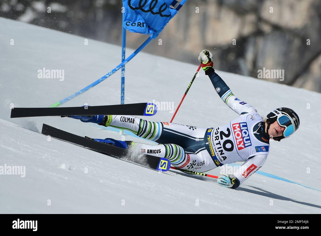 Slovenia's Ana Bucik falls during a women's giant slalom, at the alpine ...