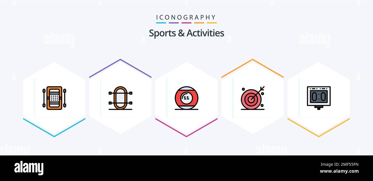 Sports and Activities 25 FilledLine icon pack including bulls-eye. aim ...