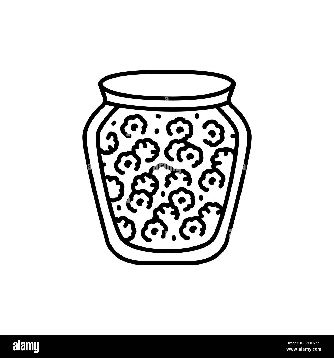 Pickled raspberry jam in a jar color line icon. Homemade canned food ...