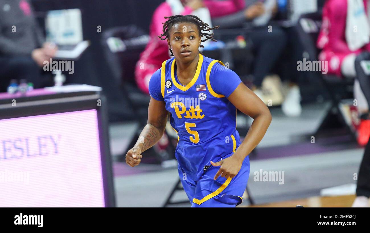 Pittsburgh's Amber Brown (5) during an NCAA basketball game against ...