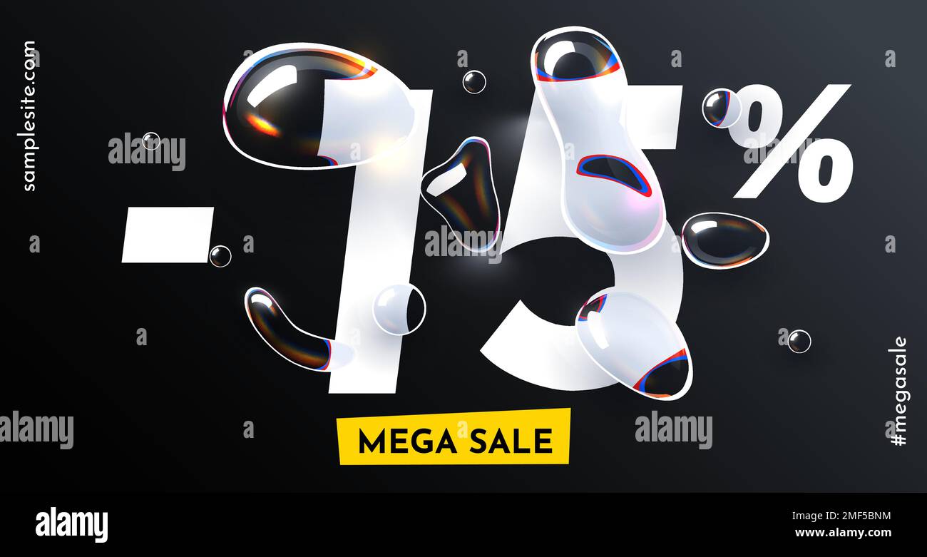 15 percent Off. Discount creative composition with water drops. Fresh ...