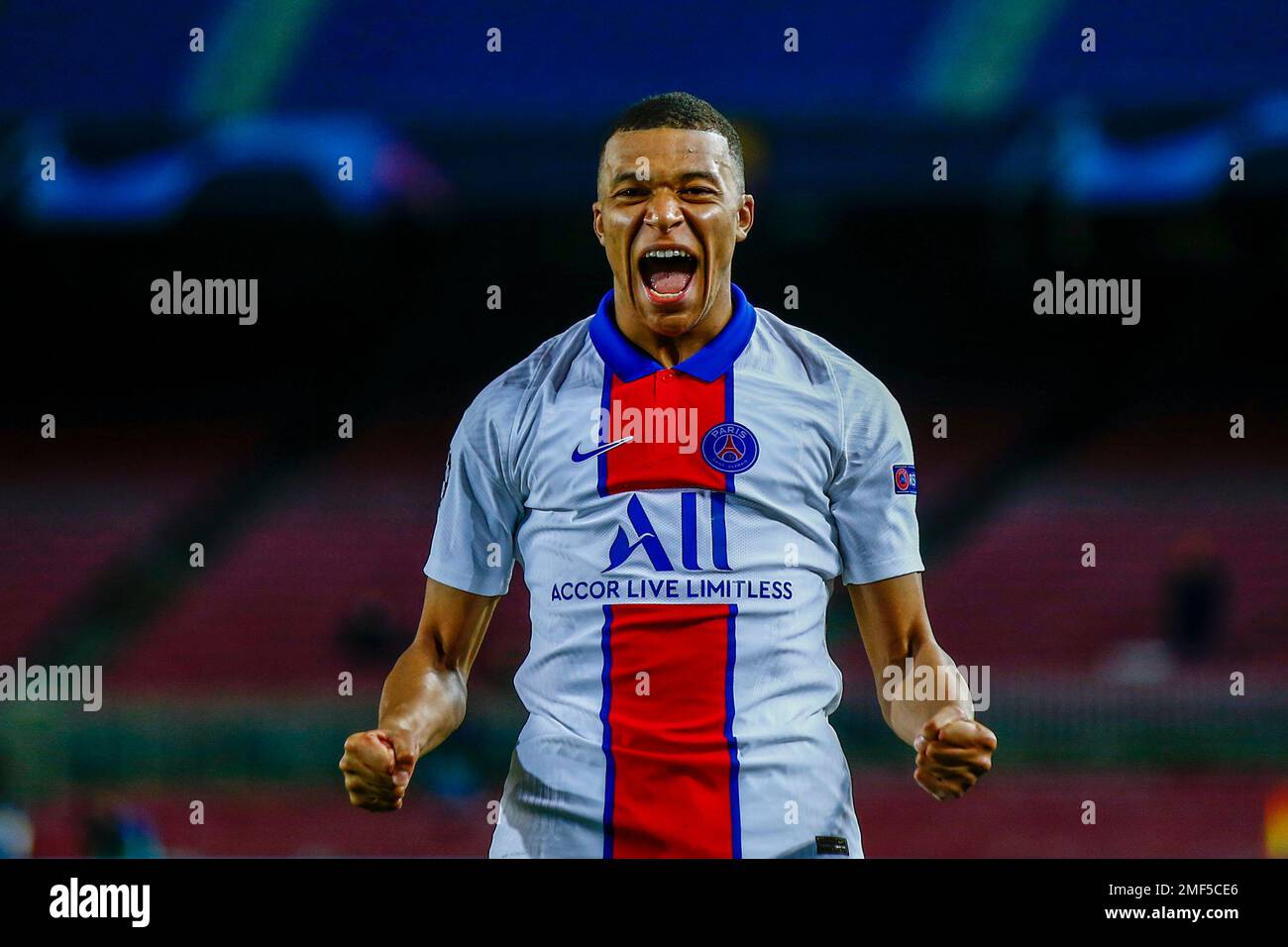 PSG's Kylian Mbappe celebrates after scoring his side's second goal ...