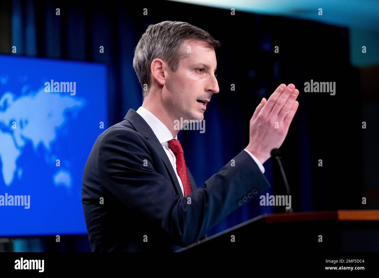 State Department spokesman Ned Price speaks during a news conference at ...
