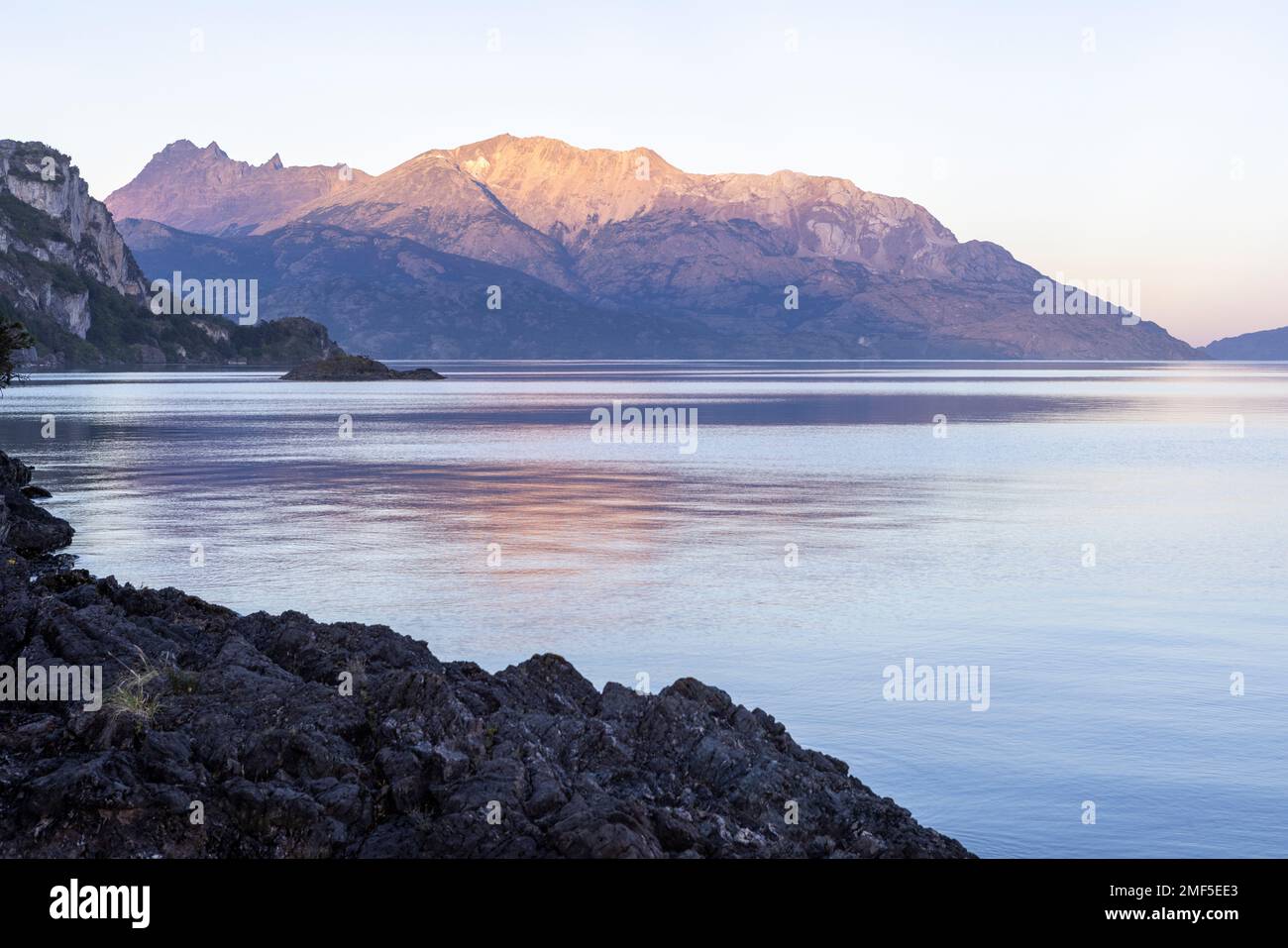 Sunset over the beautiful Lago General Carrera in southern Chile Stock ...