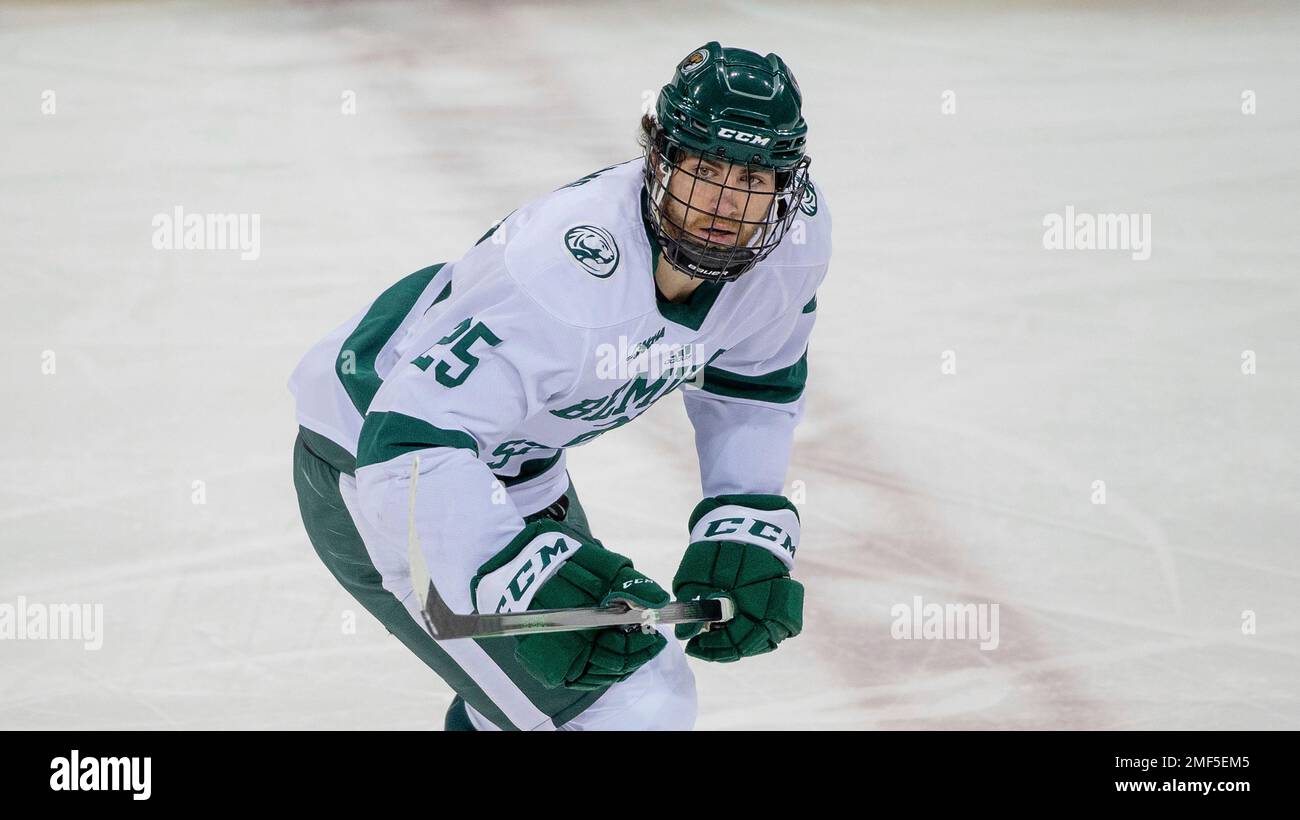 Bemidji State forward Alex Adams (25) skates against Northern Michigan ...