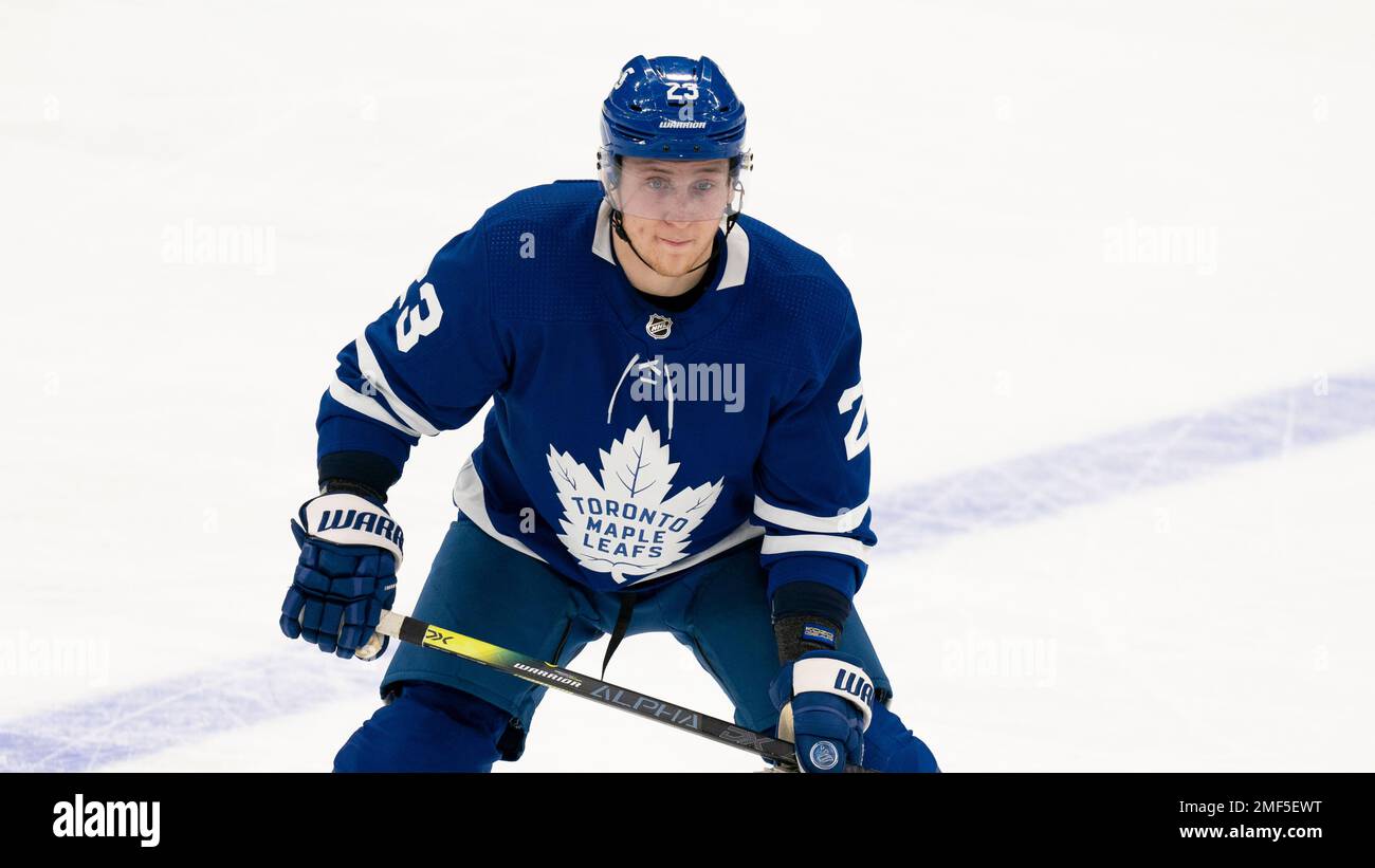 Toronto Maple Leafs defenceman Travis Dermott(23) during an NHL hockey ...
