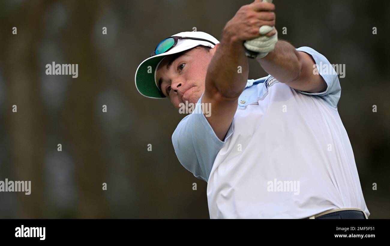Colin Bowles, of Georgia Southern, watches his tee shot on the third ...