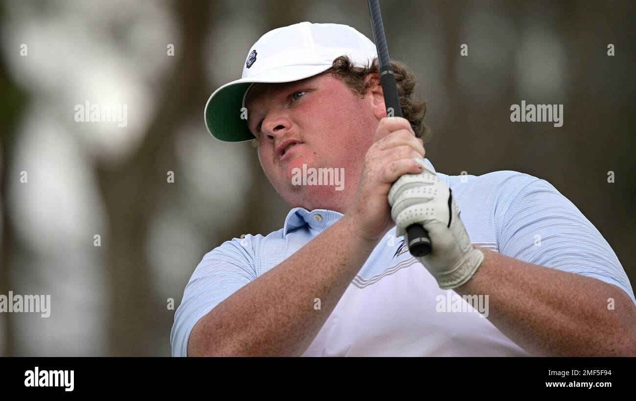 Jake Maples, of Georgia Southern, watches his tee shot on the third ...
