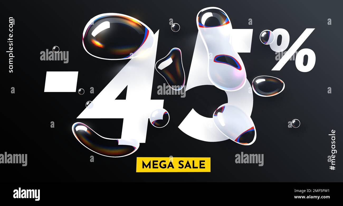 45 percent Off. Discount creative composition with water drops. Fresh ...