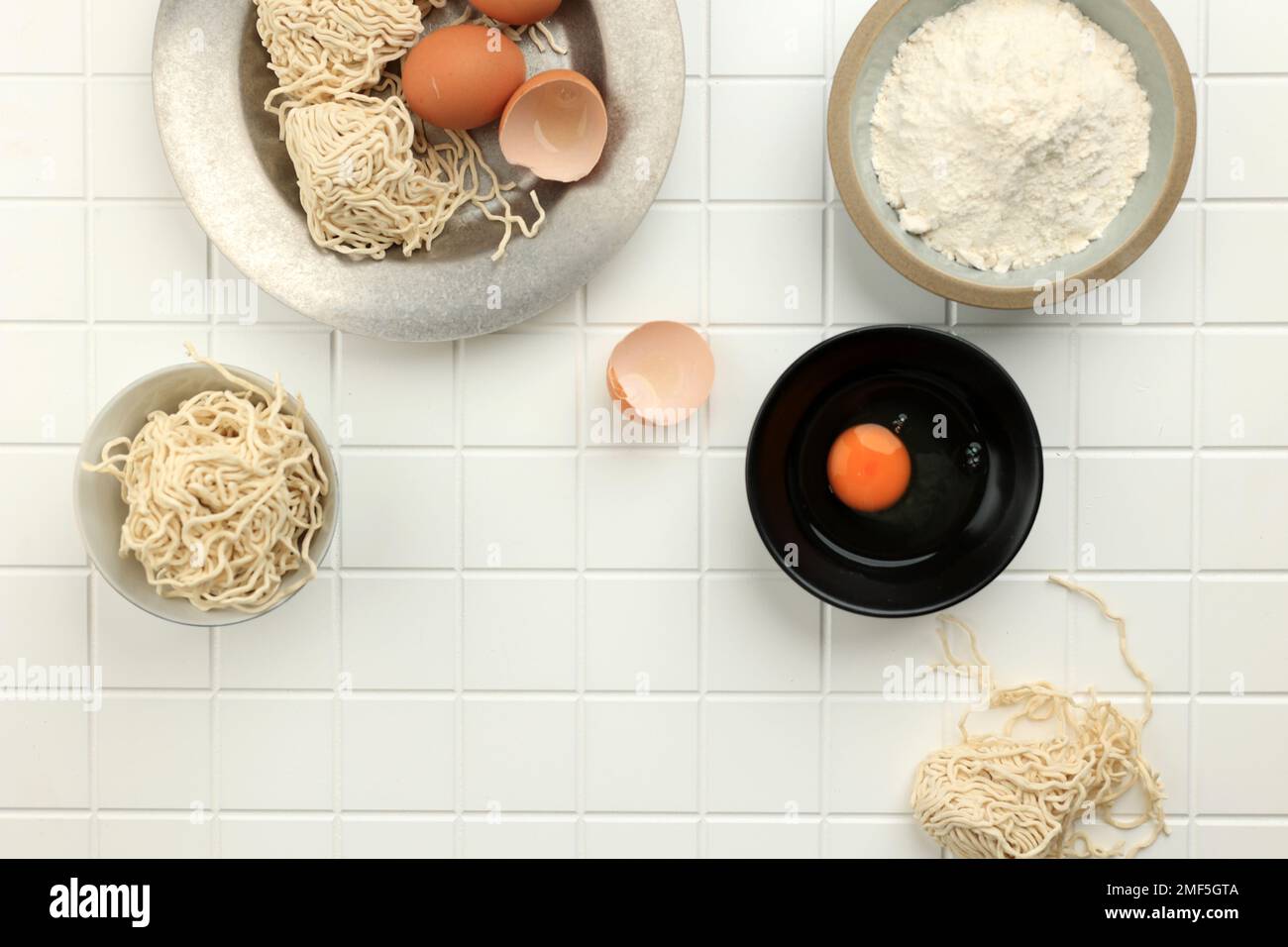Food Background, Top View Asian Noodle Making with Ingredients, Flour ...