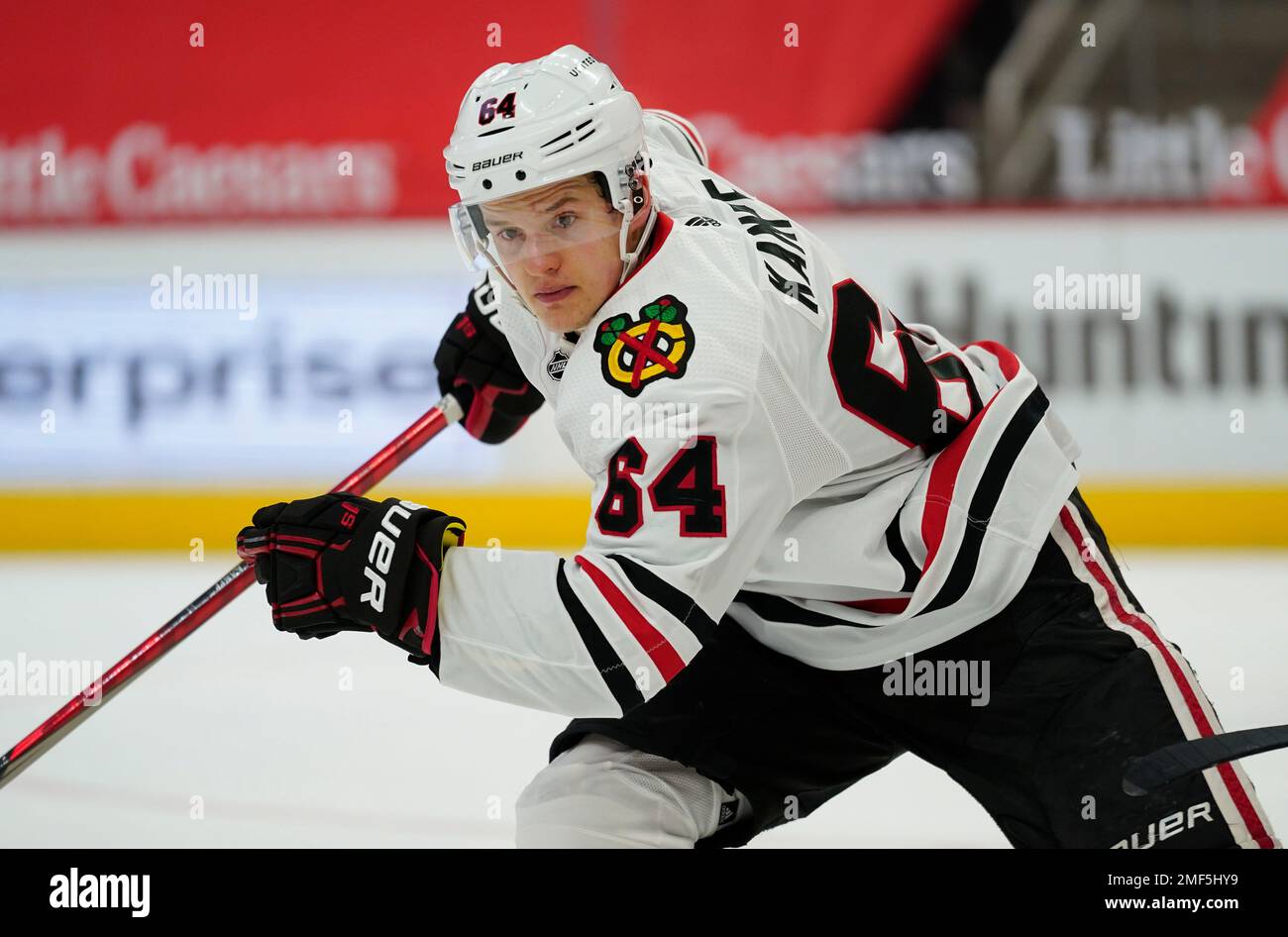 Chicago Blackhawks center David Kampf (64) plays against the Detroit ...