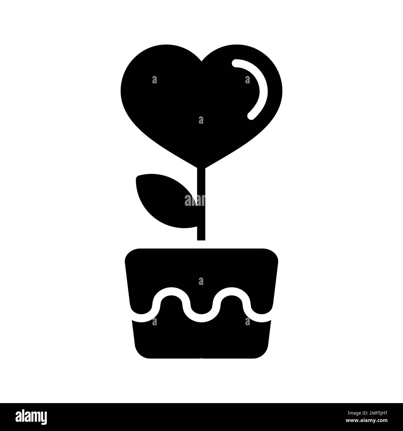 Heart flower in pot glyph icon. Valentine day symbol. Vector ...