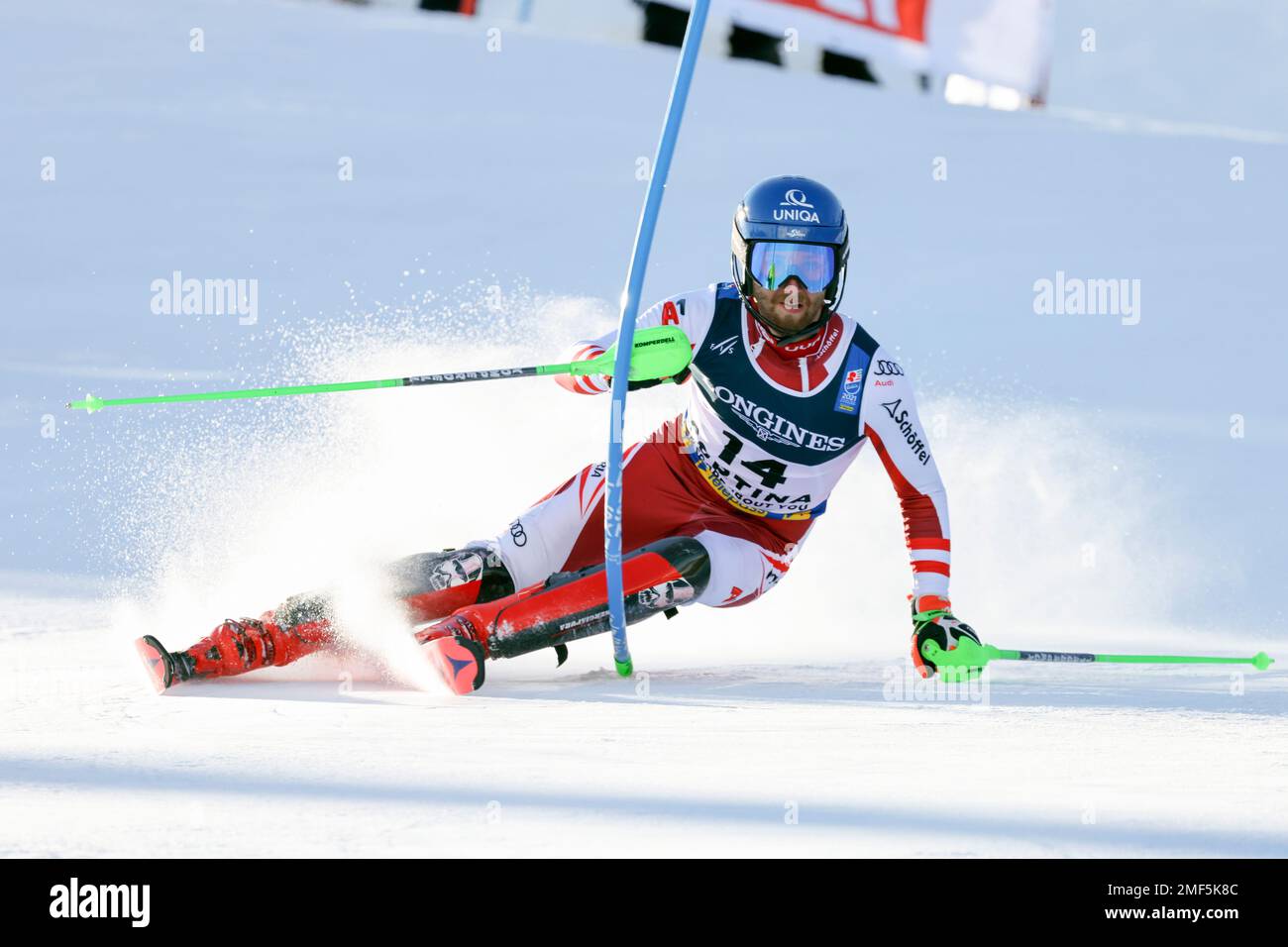 Austria's Marco Schwarz competes during the slalom portion of the men's ...