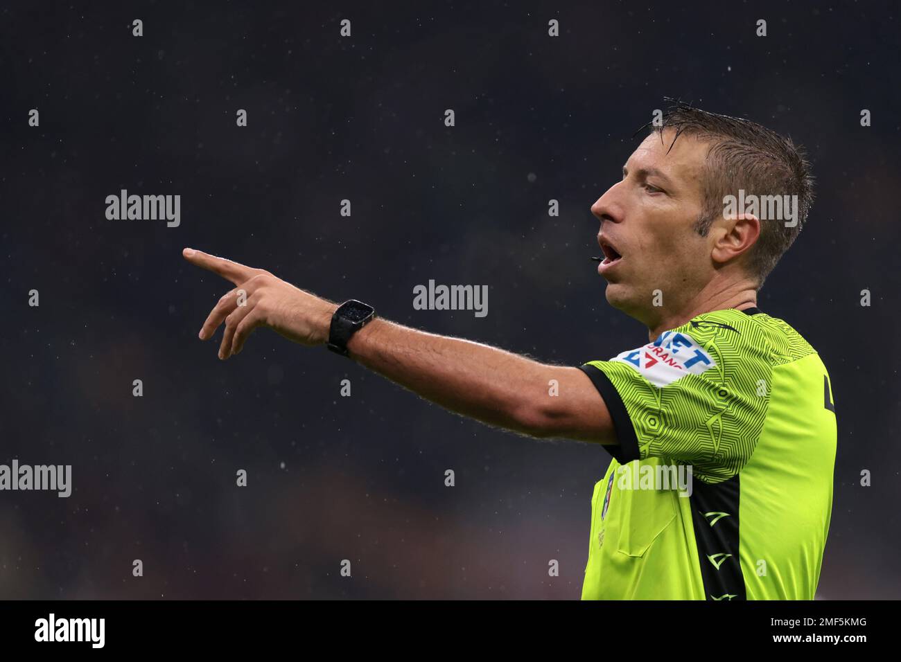 Milan, Italy, 8th January 2023. The Referee Davide Massa reacts during ...