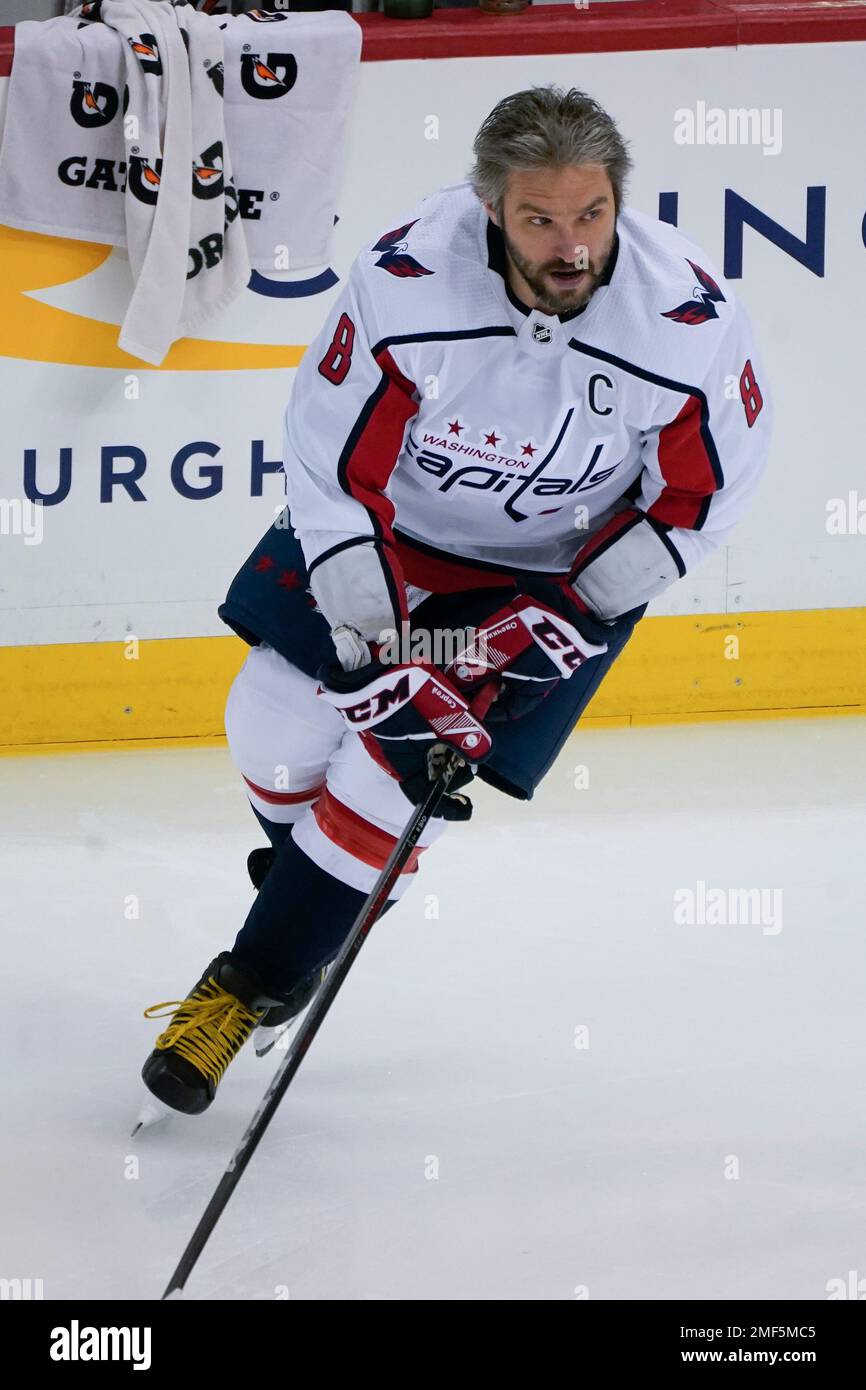 Washington Capitals' Alex Ovechkin (8) warms up before an NHL hockey ...