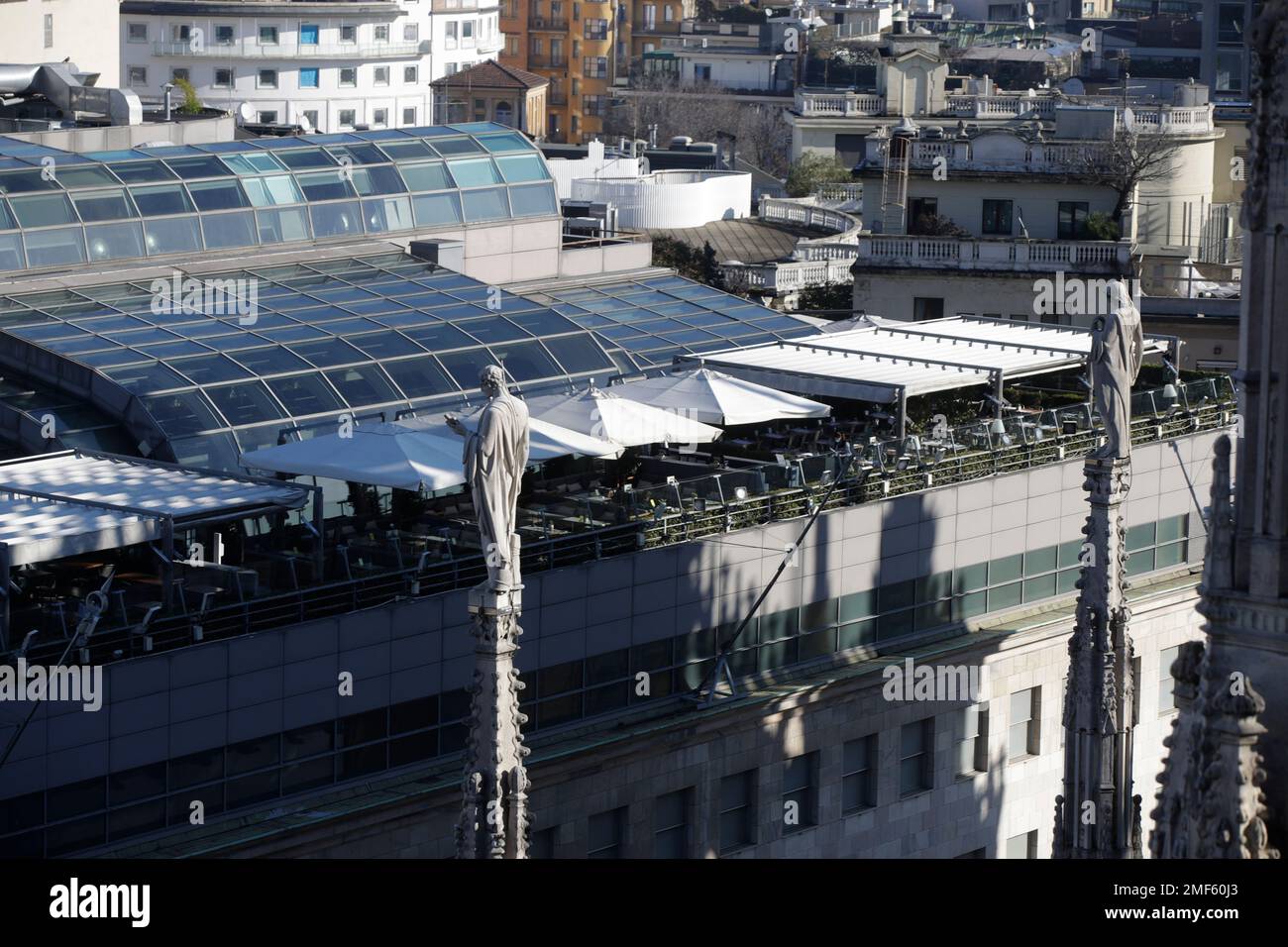 A view of the Rinascente roof restaurant from the roof of the Duomo ...