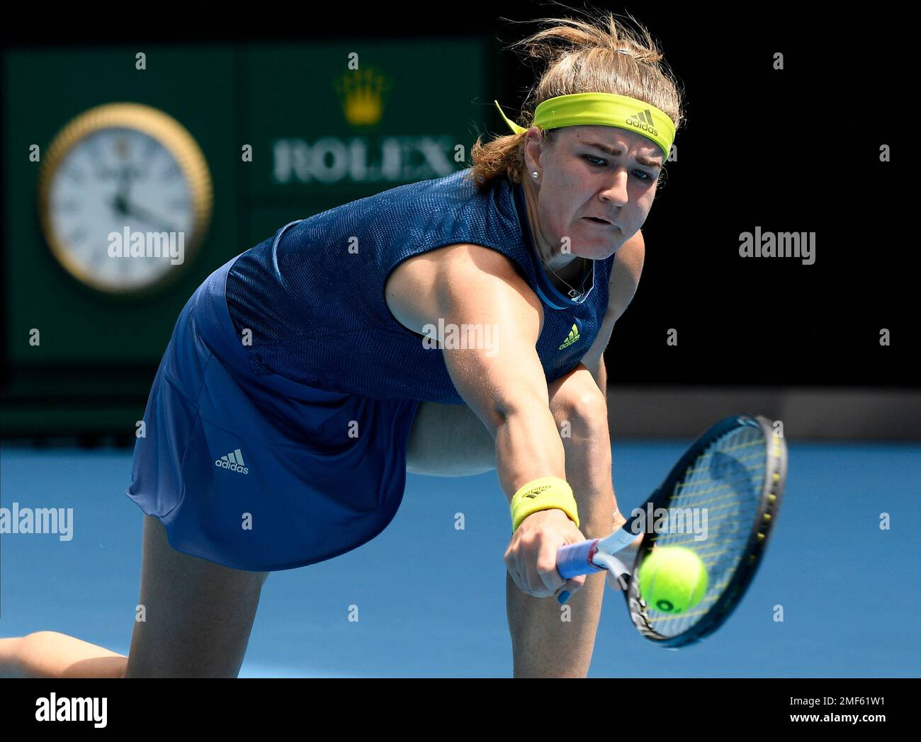 Karolina Muchova of the Czech Republic hits a backhand return to ...