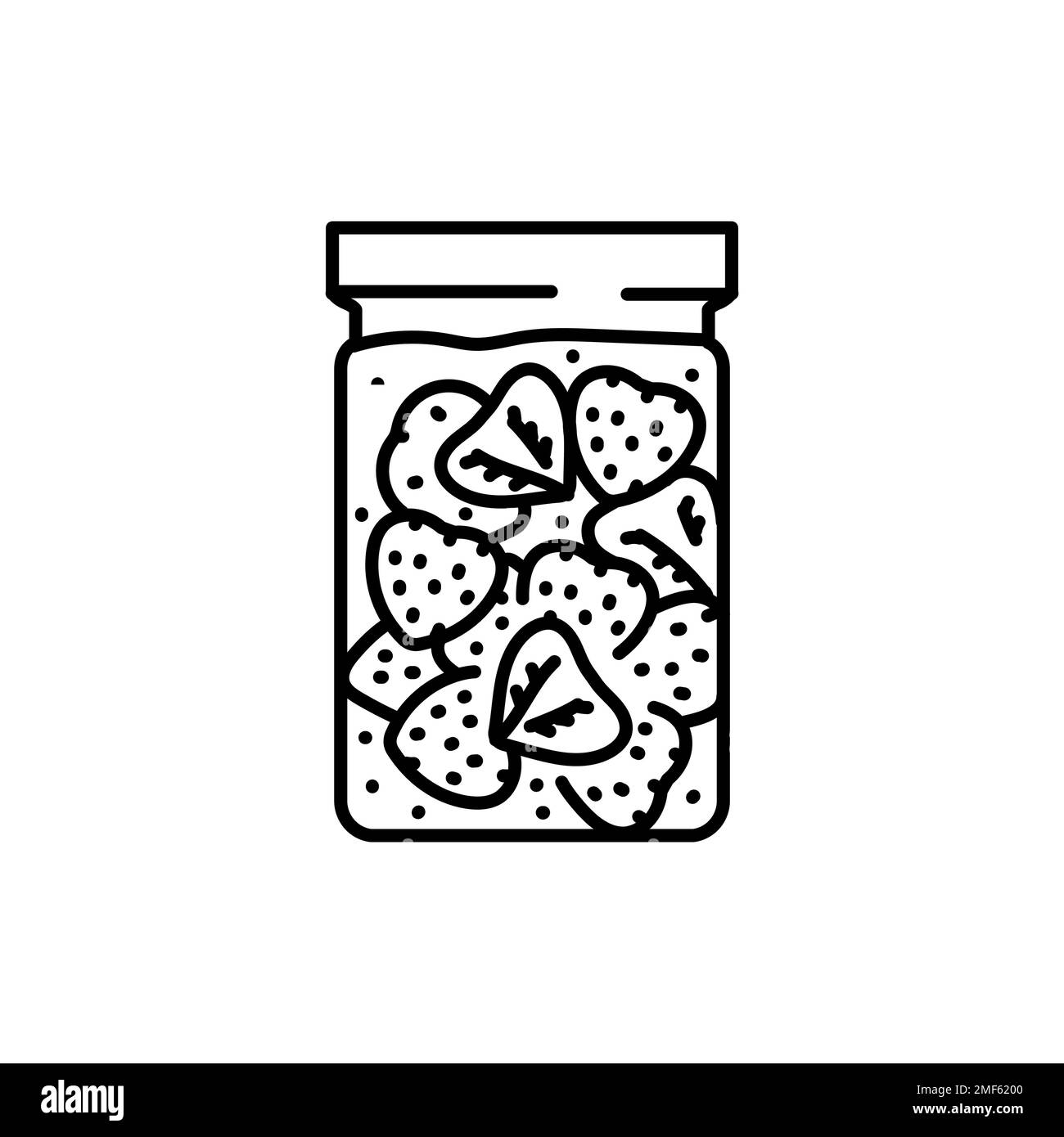 Pickled strawberries in a jar color line icon. Homemade canned food ...