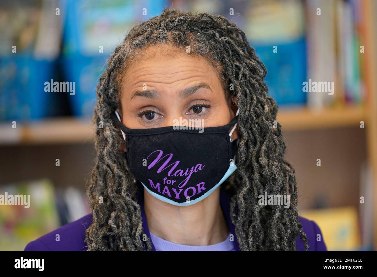 New York City mayoral candidate Maya Wiley speaks to staff and clients ...