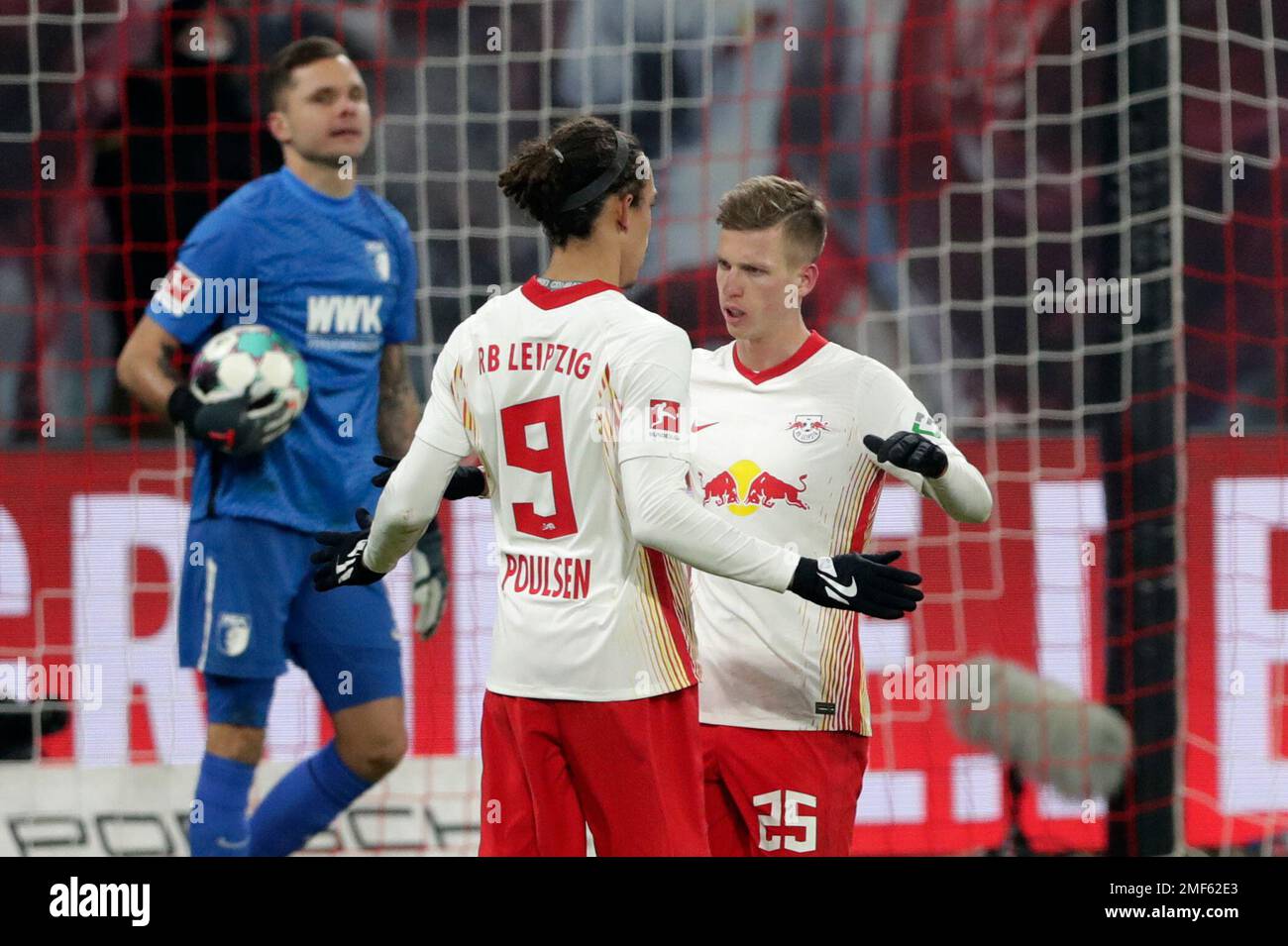 Leipzig's Daniel Olmo, right, celebrates after scoring his side's ...