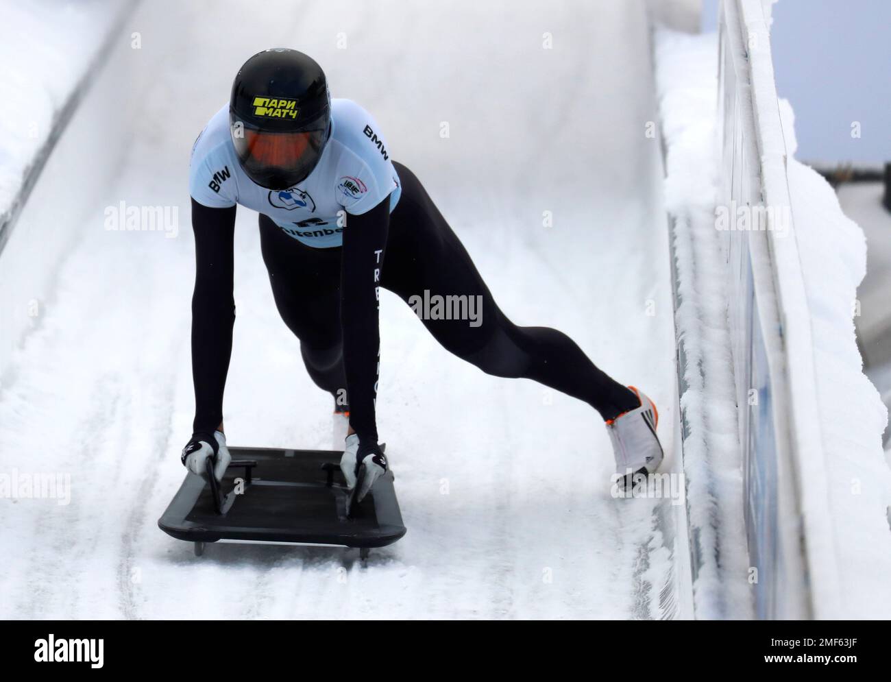Russia's Alexander Tretiakov at the end of his run during the men's ...