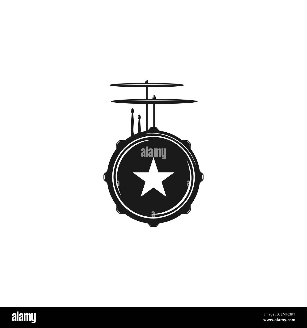 Vector logo of rock school or rock band. Snare drum with drumsticks and ...