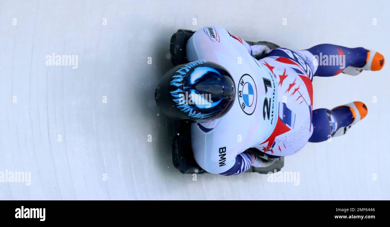 Austin Florian, of the United States, speeds down the track during the ...