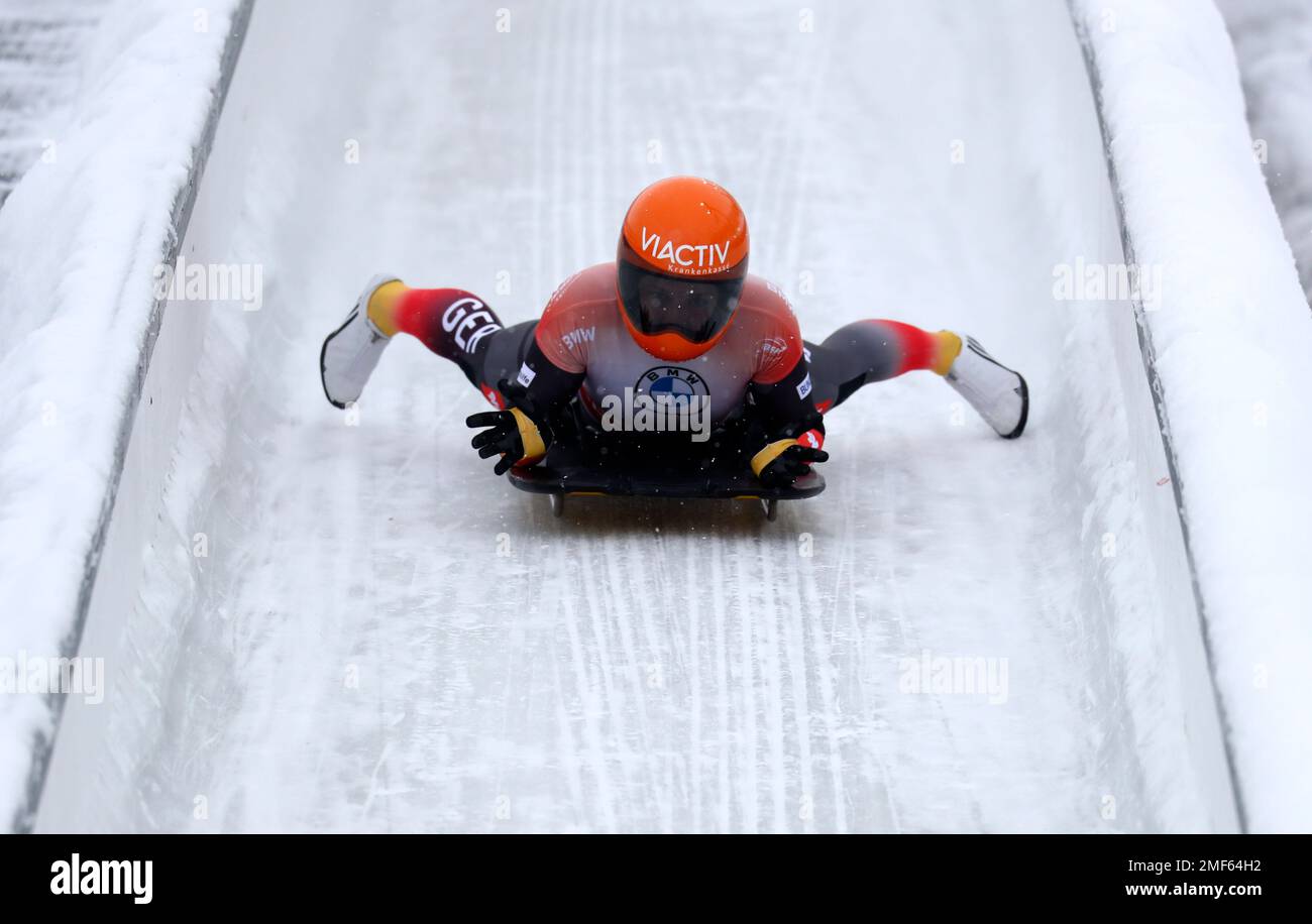 Germany's Tina Hermann reacts at the end of her run during the women's ...