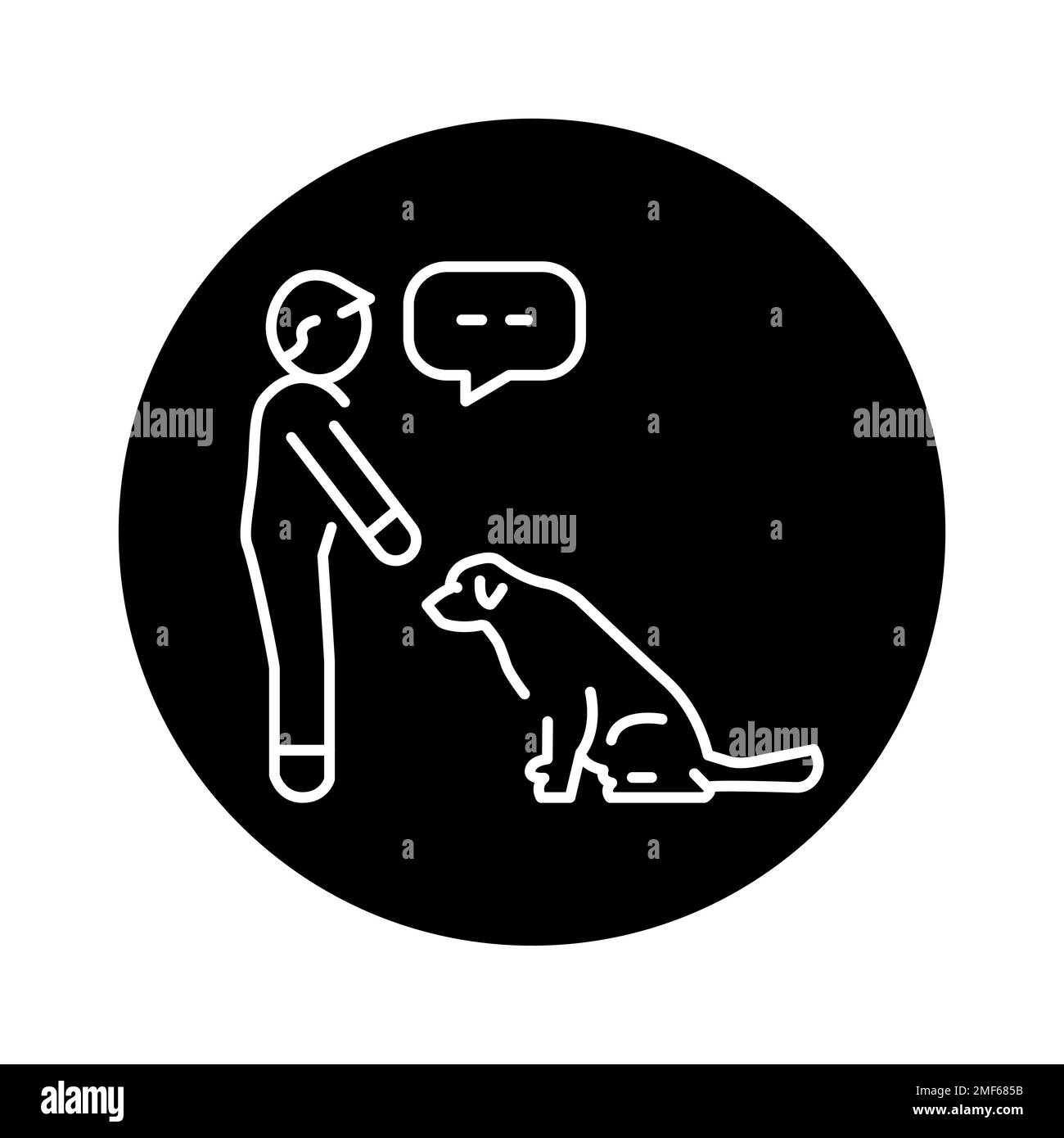 Cute character commands golden retriever color line icon. Dog training ...