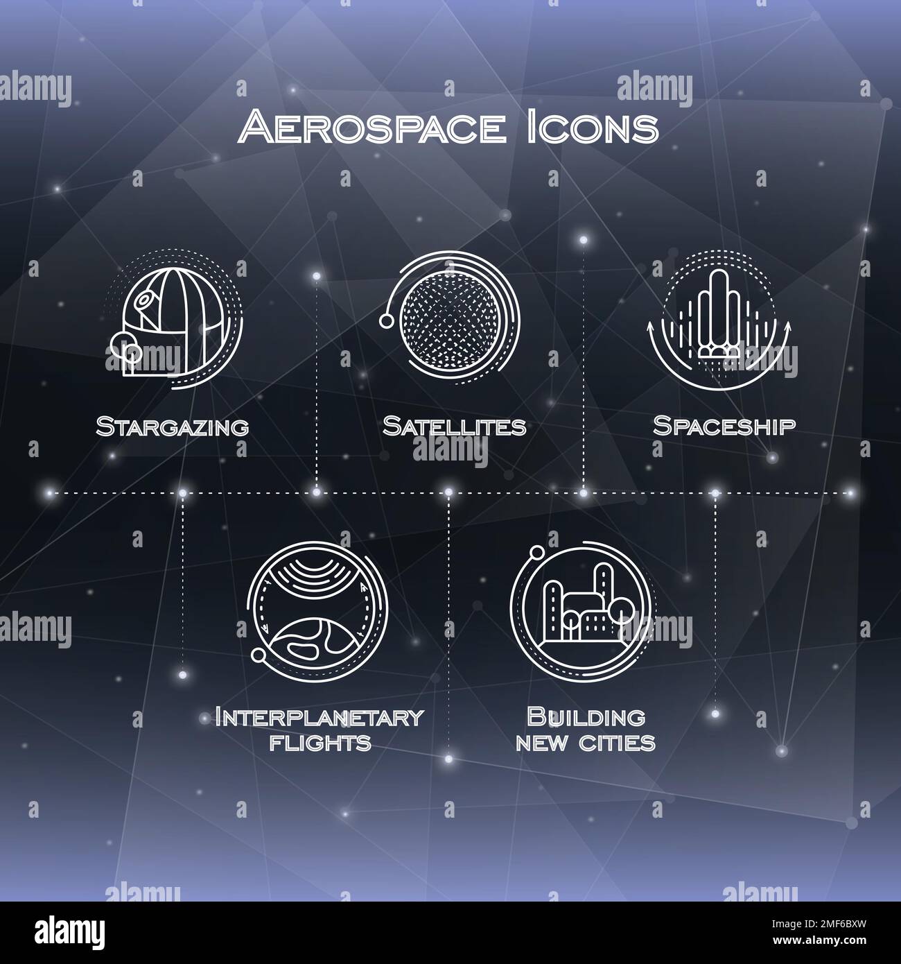 Set of space technology vector icons for web design isolated on black ...