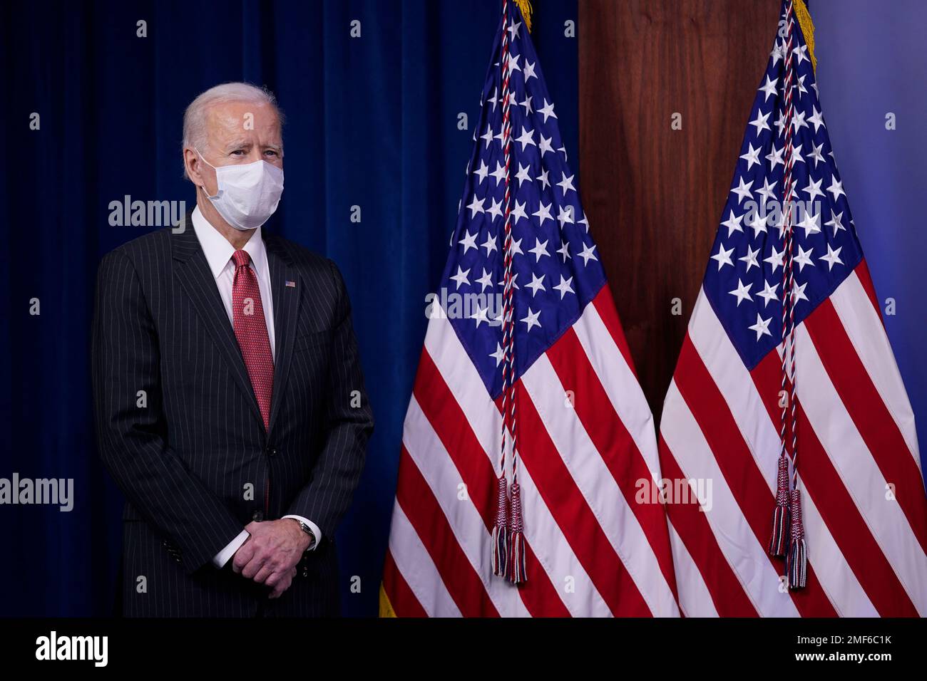 President Joe Biden waits to speak to Department of Defense personnel ...