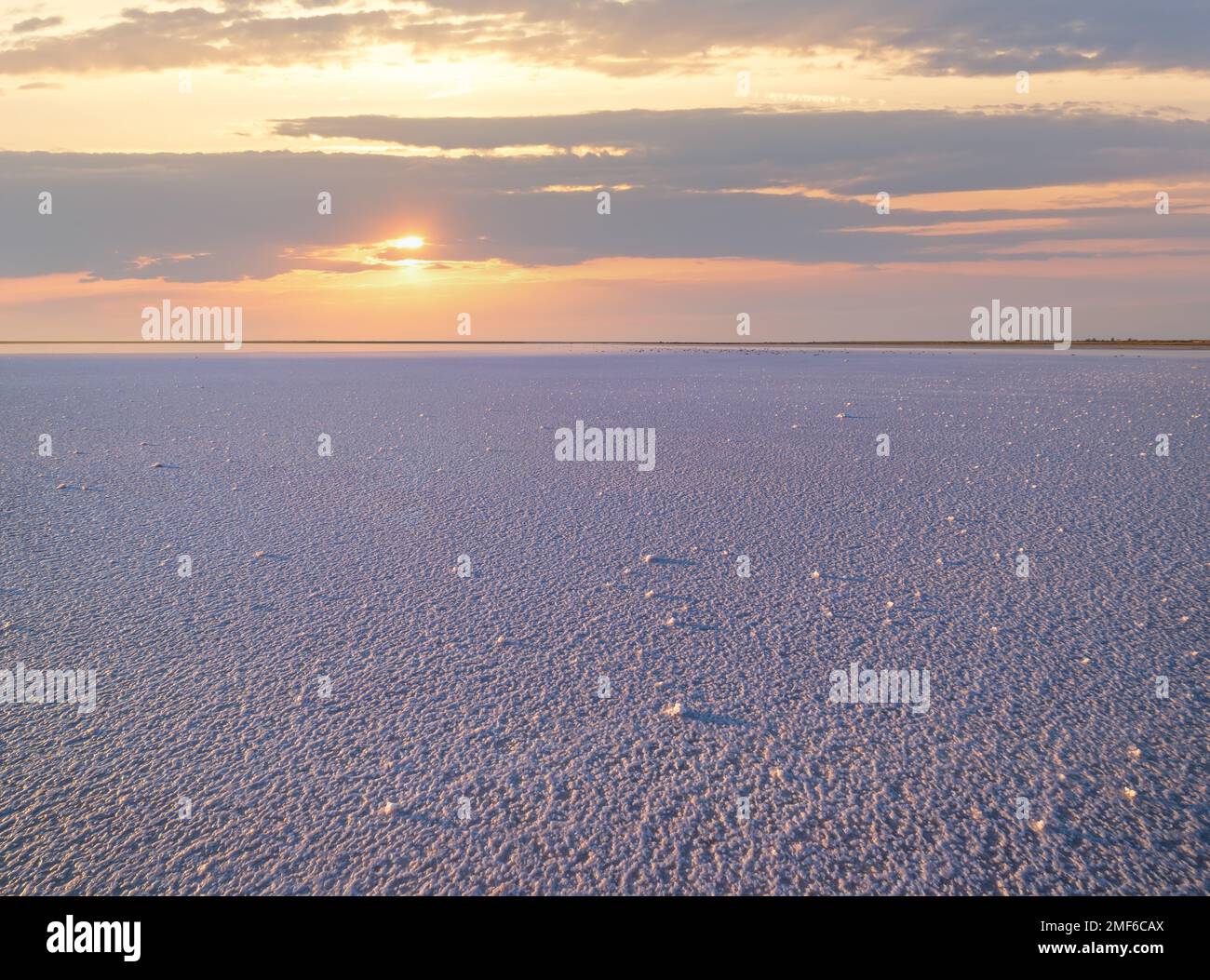 Sunset on the Genichesk pink extremely salty lake (colored by ...