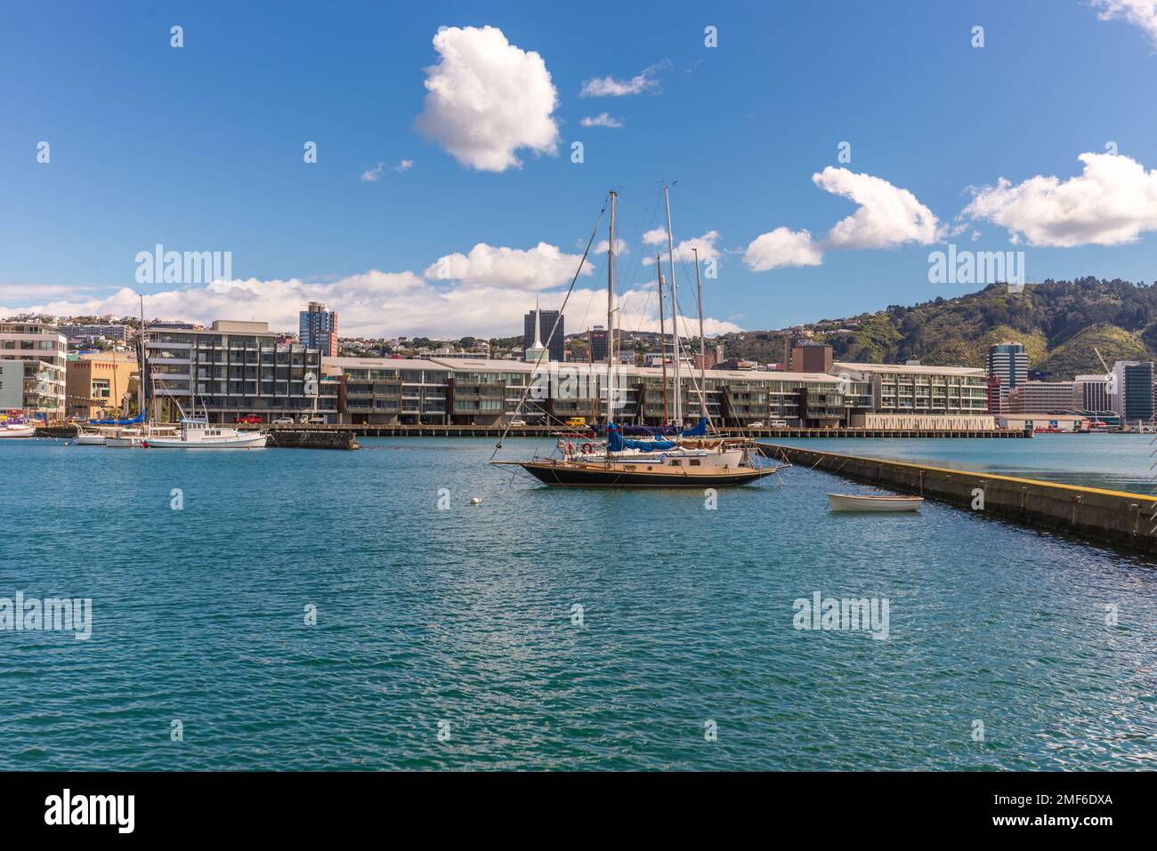 A view of Port Nicholson yacht club to Clyde Quay Apartments and city ...